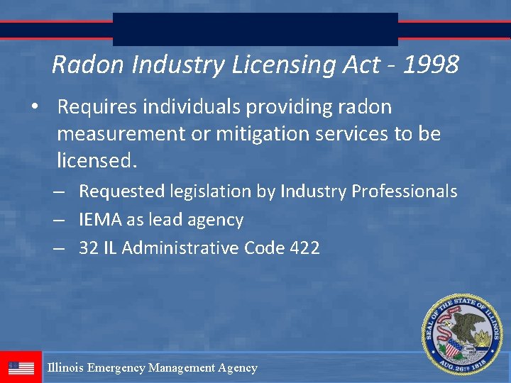 Illinois Emergency Management Agency Illinois Radon Program Certification
