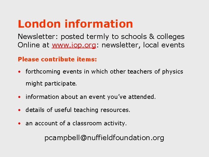 Io P Physics Network London Coordinator Peter Campbell