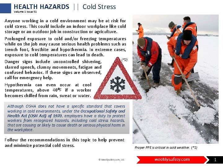 HEALTH HAZARDS Cold Stress Volume 1 Issue 51
