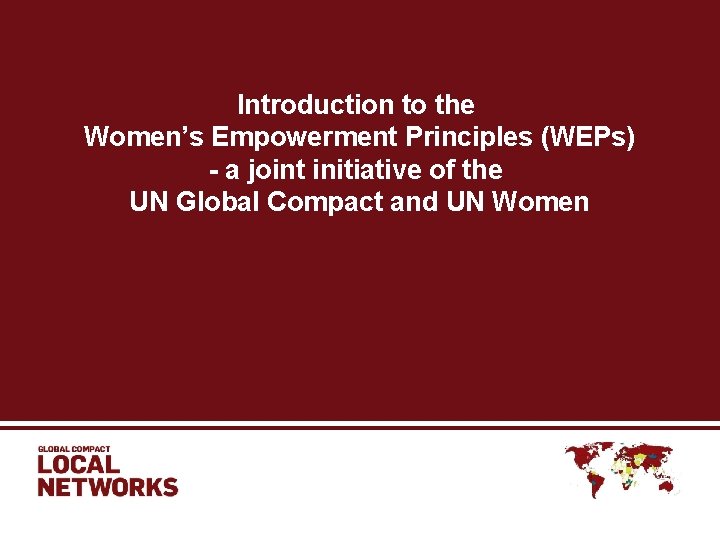 Introduction to the Womens Empowerment Principles WEPs a