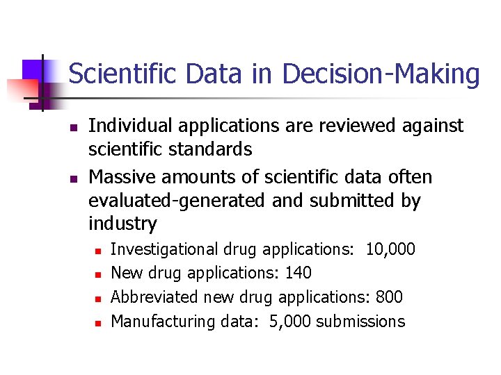 Scientific Data for Evidence Based Drug Regulation Janet