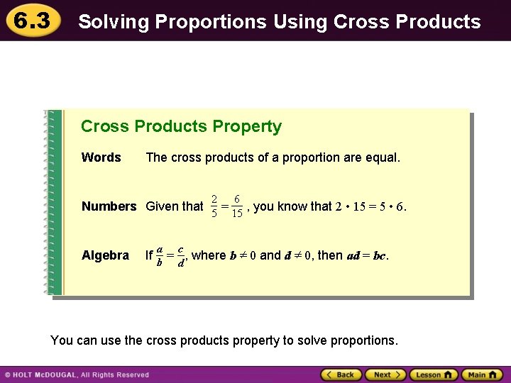 6 3 Solving Proportions Using Cross Products Skill