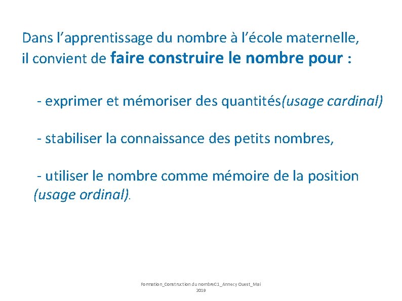 Construction du nombre au cycle 1 A partir