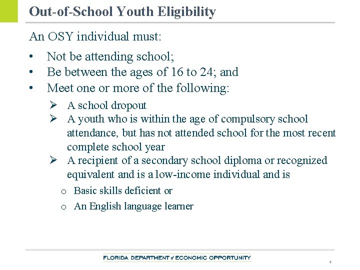Workforce Innovation and Opportunity Act WIOA Youth Eligibility