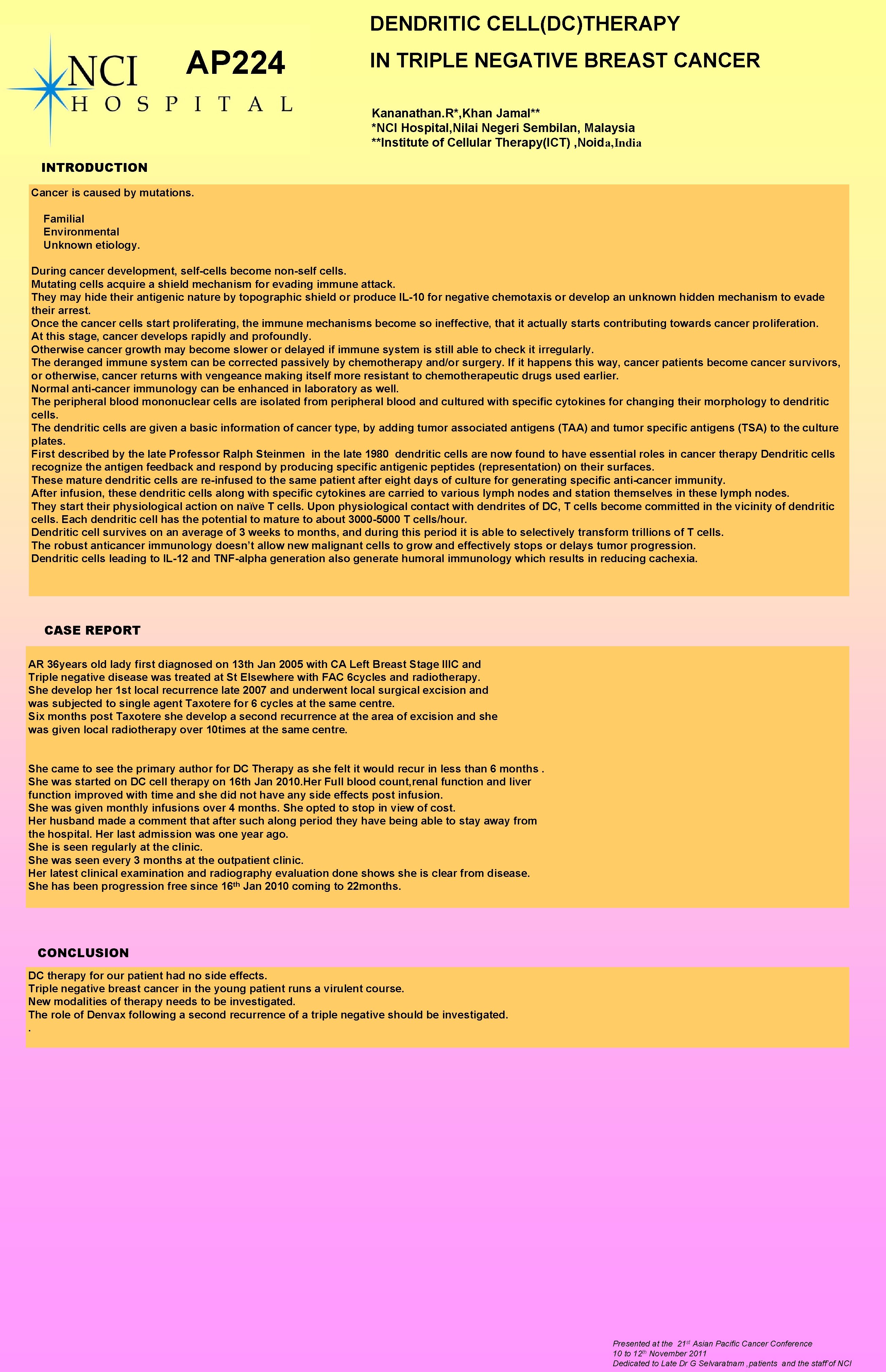 DENDRITIC CELLDCTHERAPY AP 224 IN TRIPLE NEGATIVE BREAST