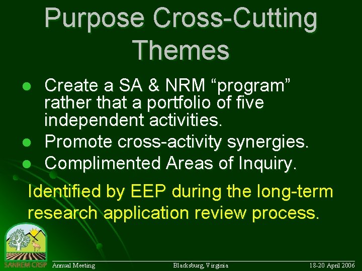 SANREM CRSP CrossCutting Themes Theo Dillaha Program Director