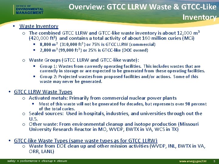 Status of Disposal Capabilities for GreaterThanClass C GTCC