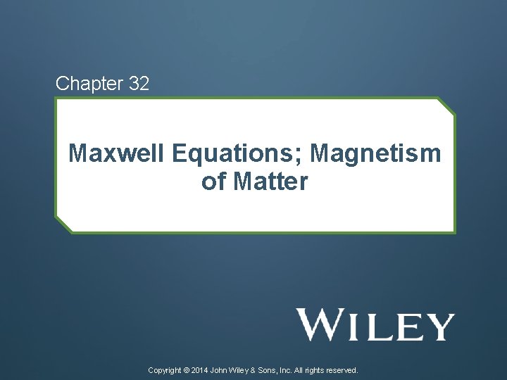 Chapter 32 Maxwell Equations Magnetism of Matter Copyright