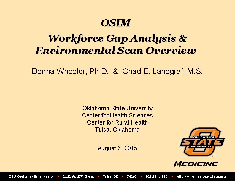 OSIM Workforce Gap Analysis Environmental Scan Overview Denna
