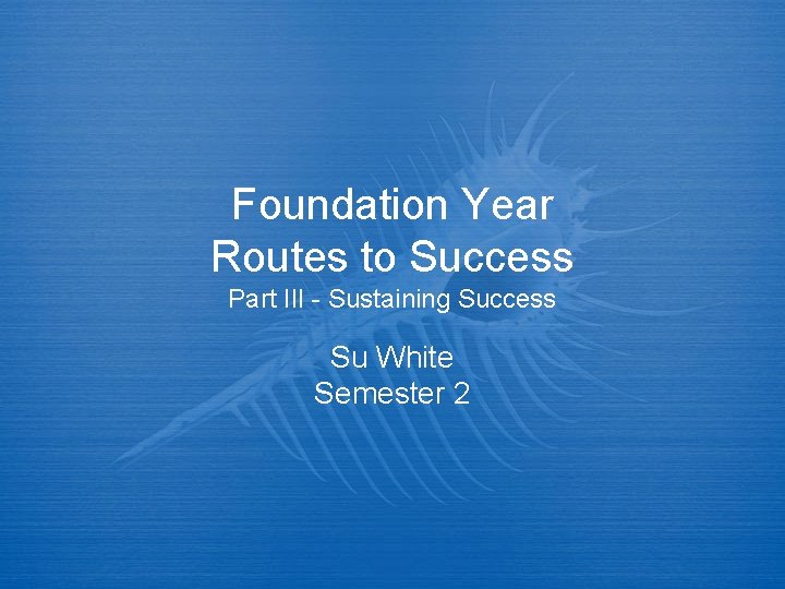Foundation Year Routes to Success Part III Sustaining