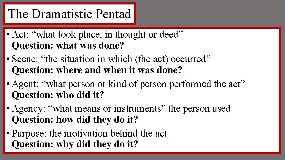 Who What Where How Why Burke on Dramatism