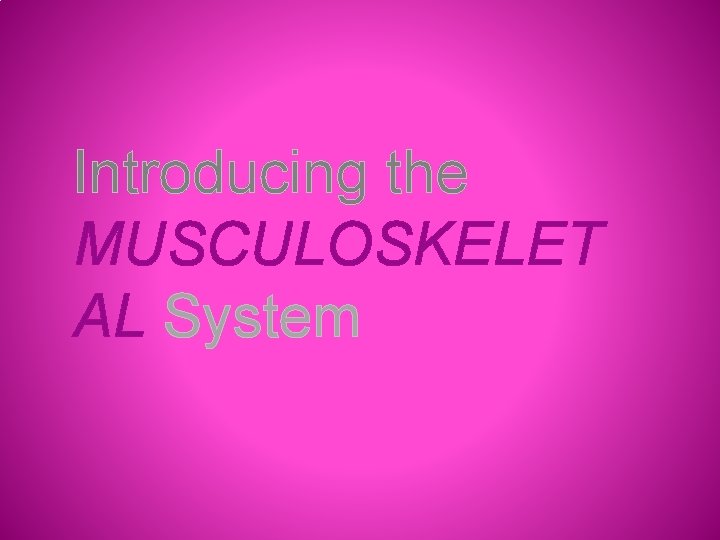 Introducing the MUSCULOSKELET AL System Any questions for