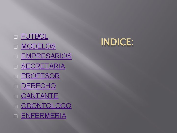 LAS PROFESIONES ELIANA MORENO FUTBOL MODELOS EMPRESARIOS SECRETARIA