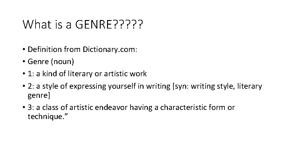 What is a GENRE Definition from Dictionary com