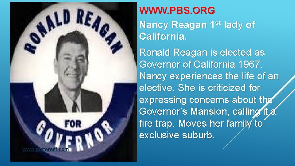 NANCY REAGAN ACTRESS TO FIRST LADY Lady of