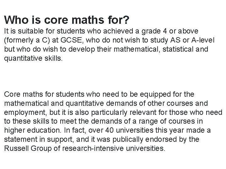 Who is core maths for It is suitable