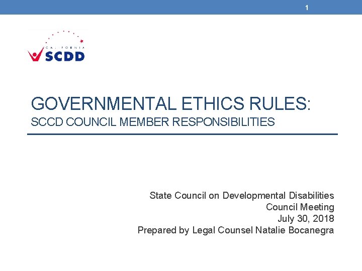 1 GOVERNMENTAL ETHICS RULES SCCD COUNCIL MEMBER RESPONSIBILITIES