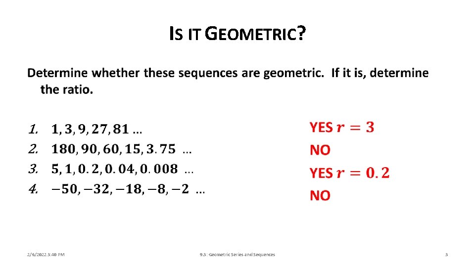 GEOMETRIC SEQUENCES AND SERIES Section 9 3 Precalculus
