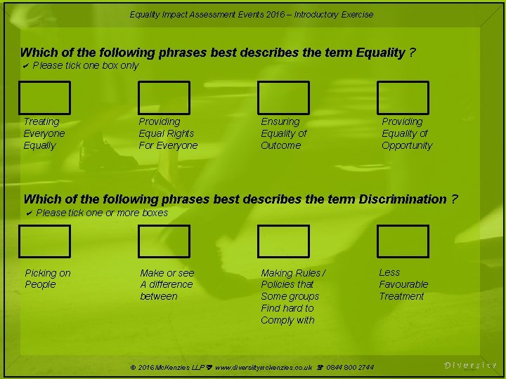 Equality Impact Assessment Events 2016 Introductory Exercise Which