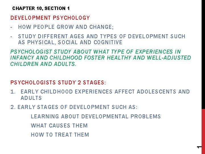CHAPTER 10 SECTION 1 DEVELOPMENT PSYCHOLOGY HOW PEOPLE