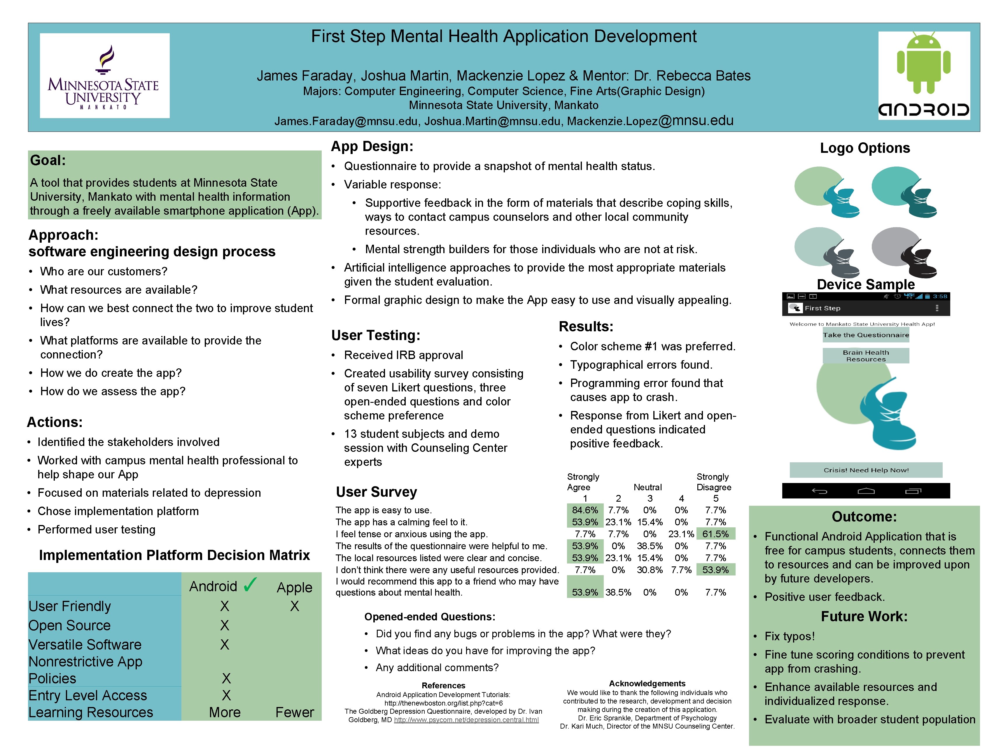 First Step Mental Health Application Development James Faraday
