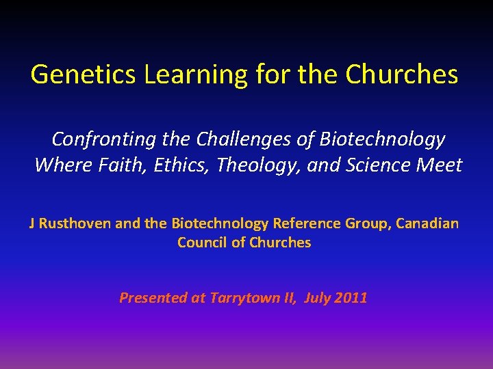 Genetics Learning for the Churches Confronting the Challenges