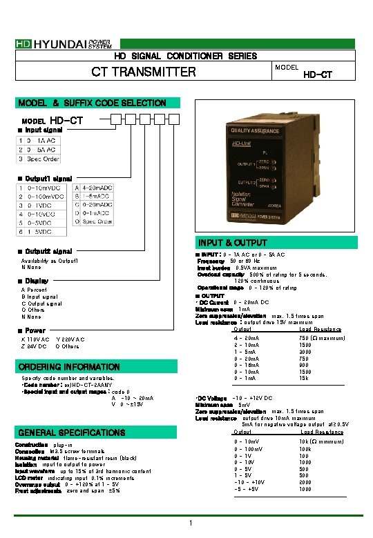HD SIGNAL CONDITIONER SERIES MODEL CT TRANSMITTER HDCT