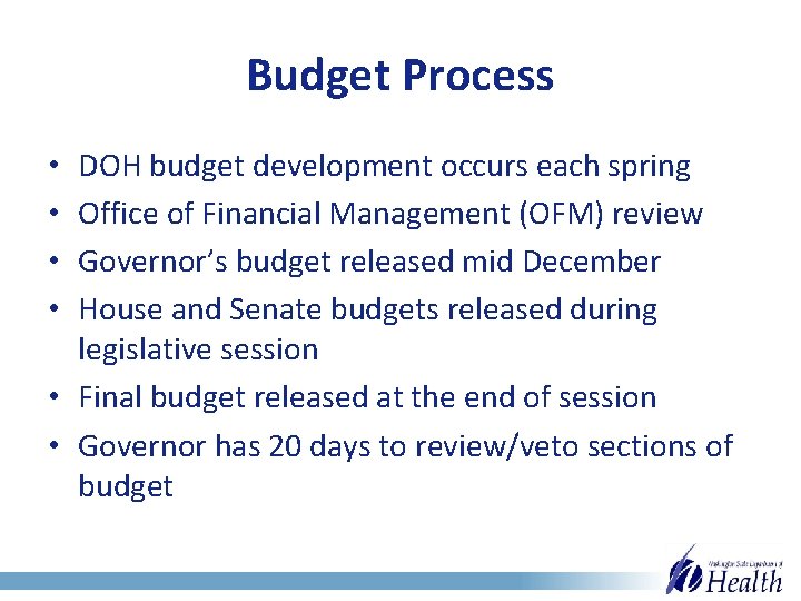 DOH Financial Resources Overview Budget Contract Budget Accounting