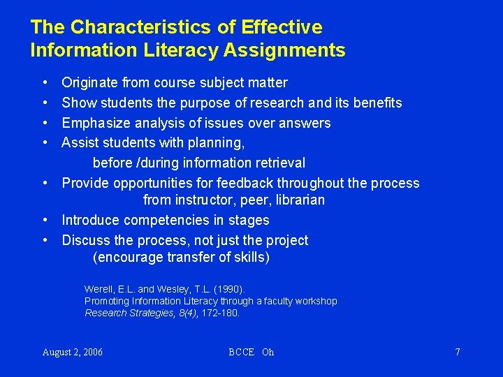 Collaborative Integration of Information Literacy A Progress Report