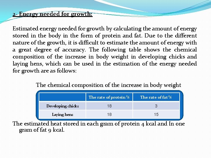 The energy requirement for bird The birds energy