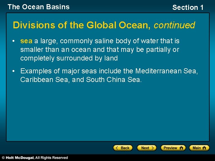 The Ocean Basins Section 1 The Water Planet