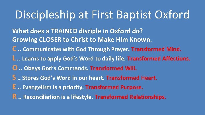 Discipleship at First Baptist Oxford What does a