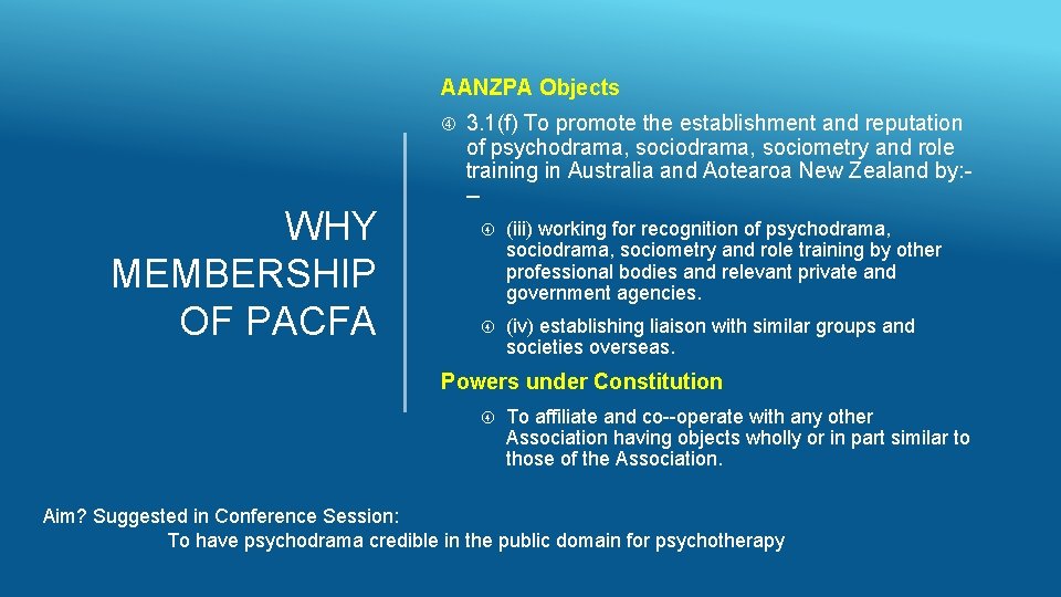 PACFA AANZPA Exploring Options for future AANZPA Relationshipmember