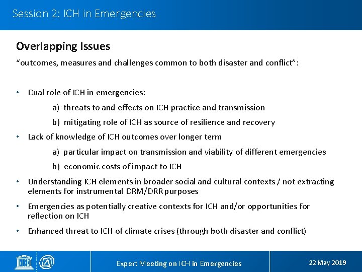 Session 2 ICH in Emergencies Overlapping Issues outcomes