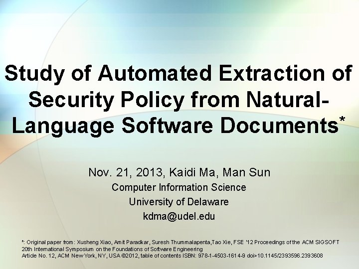 Study of Automated Extraction of Security Policy from