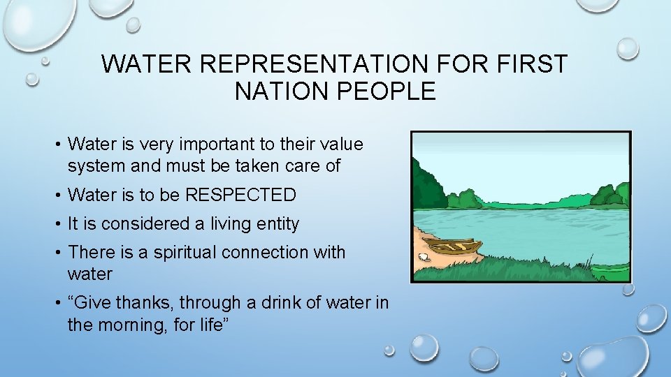 ABORIGINAL WATER ISSUES WATER REPRESENTATION FOR FIRST NATION