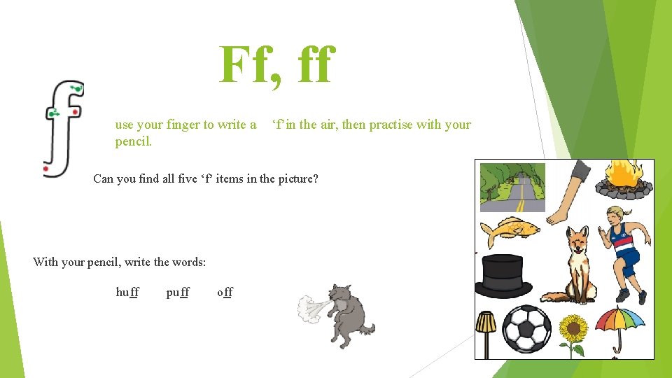 EYFS phonics Recap sounds h b f ff