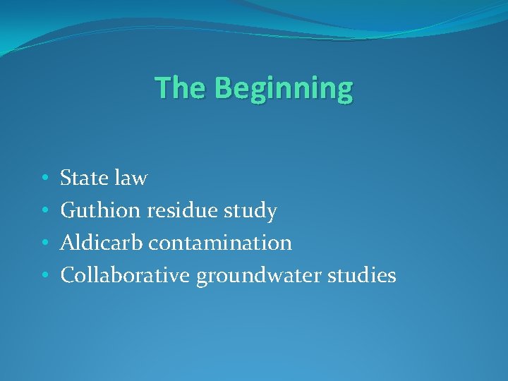 BPC WATER QUALITY MONITORING FOR PESTICIDES PAST PRESENT