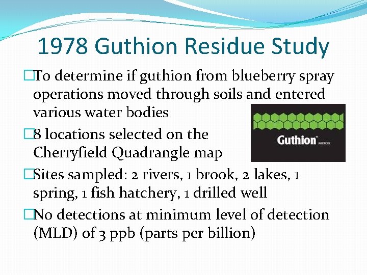 BPC WATER QUALITY MONITORING FOR PESTICIDES PAST PRESENT