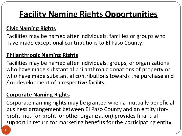 Facility Naming Rights Program Board of County Commissioners
