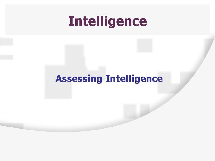 Intelligence Assessing Intelligence Assessing Intelligence Modern Tests of