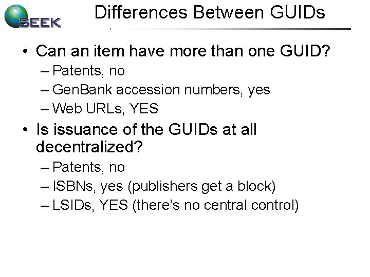 Globally Unique Identifiers What why when which and