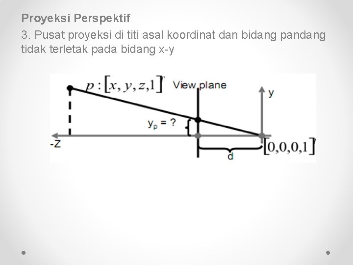 Proyeksi Proyeksi didefinisikan sebagai proses mengubah titik dalam