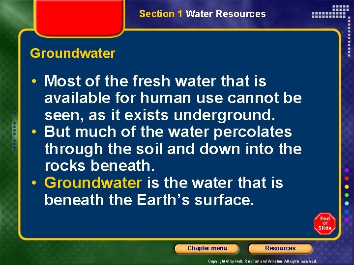 Water Table of Contents Section 1 Water Resources