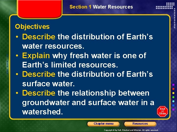 Water Table of Contents Section 1 Water Resources