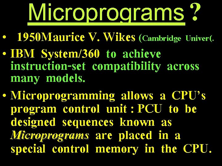 Introduction to Computer Organization and Architecture Micro Program