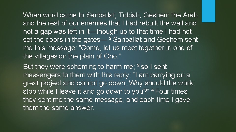 Nehemiah Building for God Nehemiah Chapter 6 Distractions