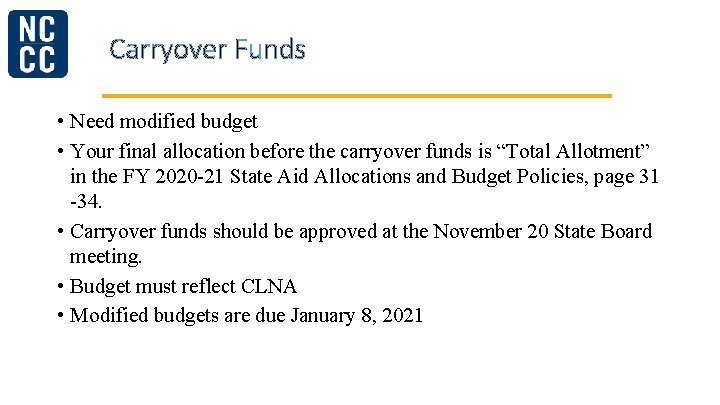 North Carolina Community College System Perkins Update Webinar