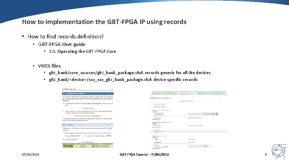 GBTFPGA Tutorial Creation of a reference design in