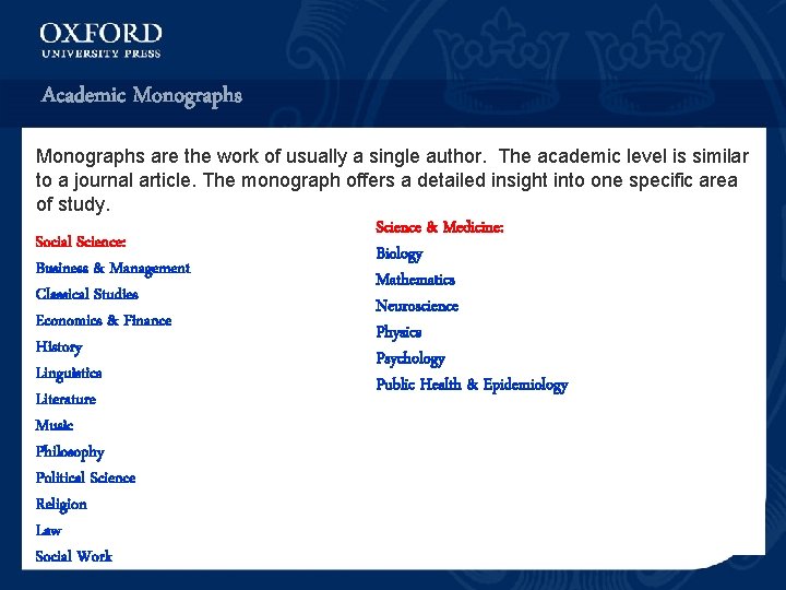 Oxford University Press electronic resources for academic public